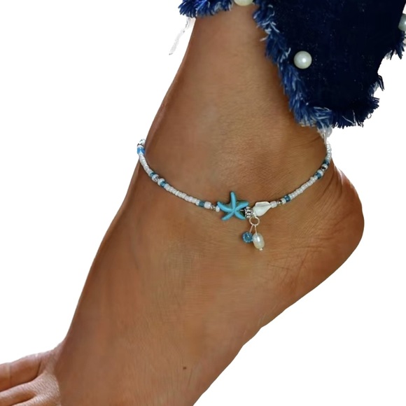 Jewelry | Sea Shells Star Fish Ocean Creatures Turquoise Anklet | Poshmark